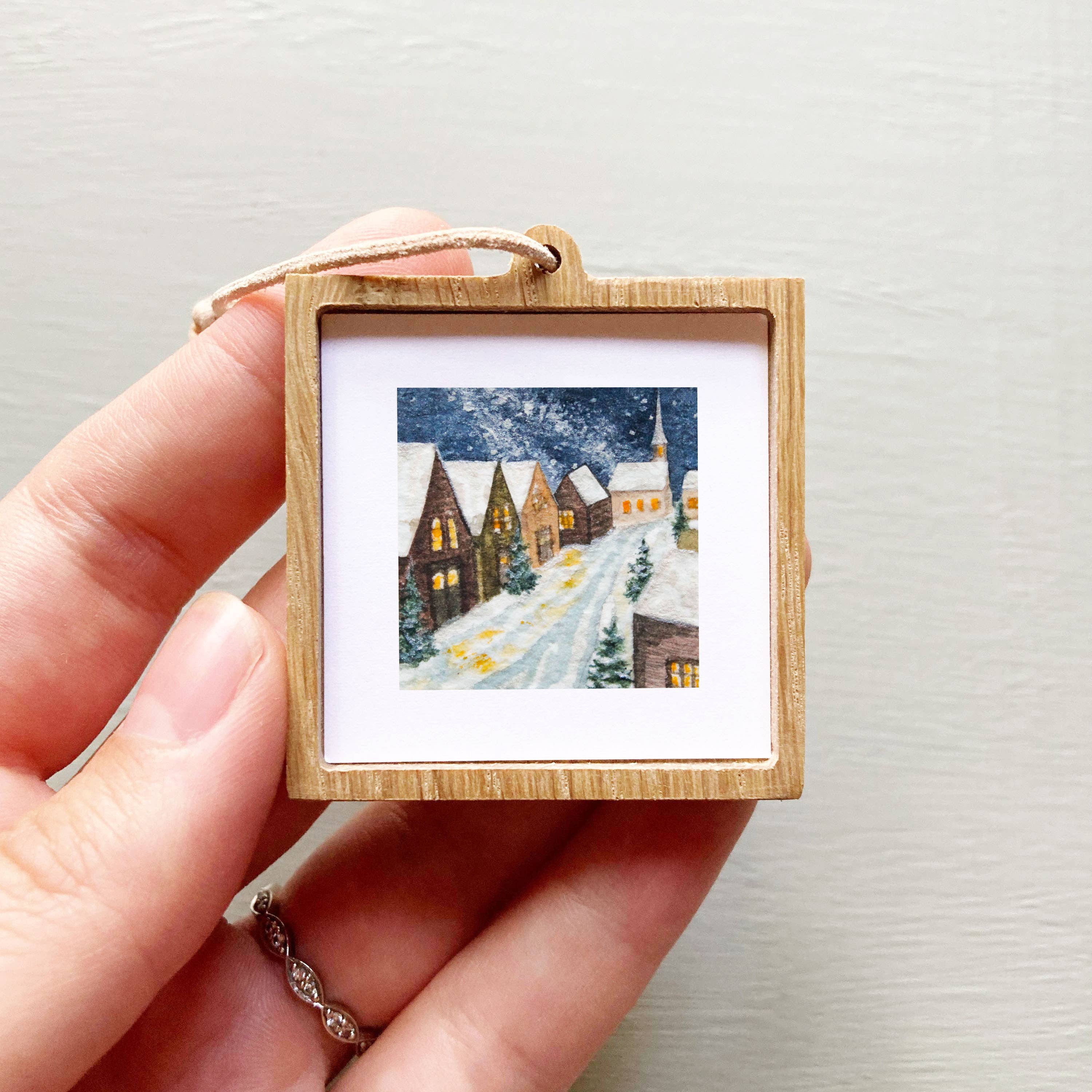 Mini 1" Snowy Village Night Watercolor Print – Dash and Doyle